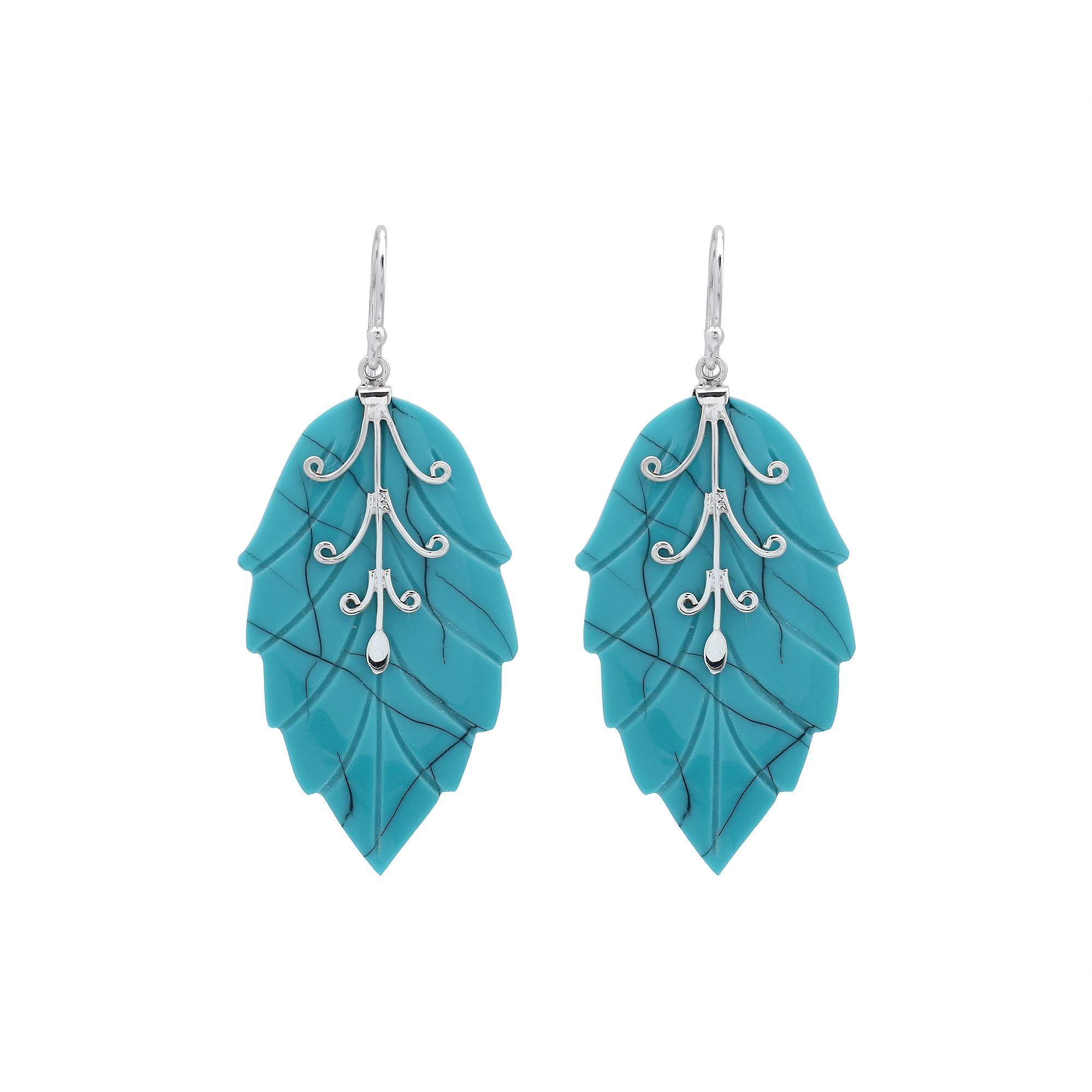 Sterling Silver Turquoise Shell Ocean Leaf Earrings For Women – Jewelry ...