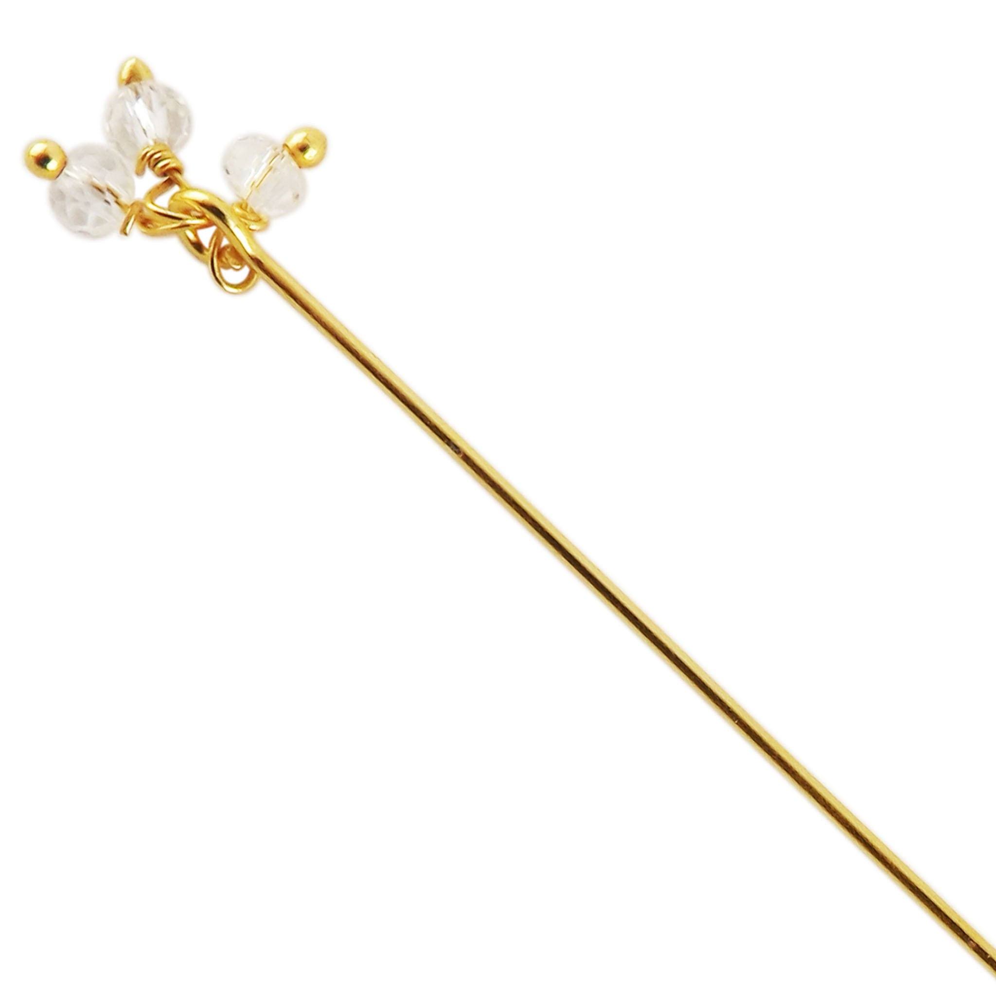 18K Gold Overlay India White Crystal Quartz Beaded Head Pin – Artistic Jewelry Component ...